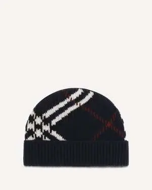 Burberry Check Cashmere-blend Beanie - Blue