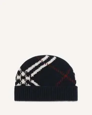 Burberry Check Cashmere-blend Beanie - Blue