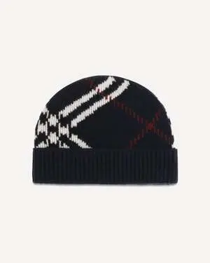 Burberry Check Cashmere-blend Beanie - Blue