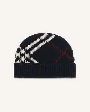 Burberry Check Cashmere-blend Beanie - Blue