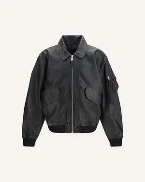 Alpha Industries Cwu-36/p Leather Uv Bomber Jacket - Black