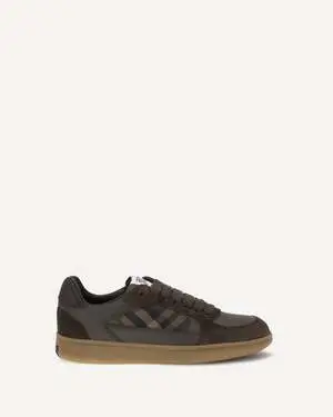 Burberry Terrace Check Leather And Suede Sneakers - Brown