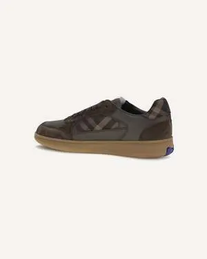 Burberry Terrace Check Leather And Suede Sneakers - Brown