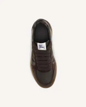 Burberry Terrace Check Leather And Suede Sneakers - Brown