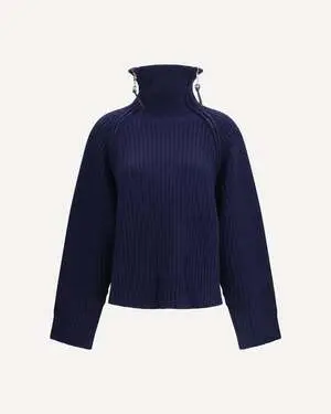 GANNI Wool Zip-neck Sweater Feale - Blue