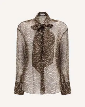 Brunello Cucinelli Dappe Sik Organza Shirt With Neck Tie Femae - Brown