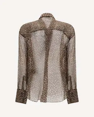 Brunello Cucinelli Dappe Sik Organza Shirt With Neck Tie Femae - Brown