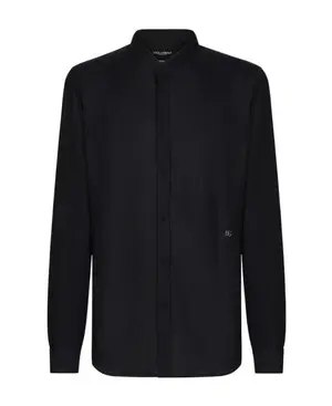 Dolce & Gabbana Dolce Gabbana Logo-plaque Long-sleeved Buttoned Shirt - Black