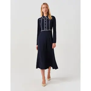 GHOST LONDON Alberta Contrast Piping Midi Dress - Navy