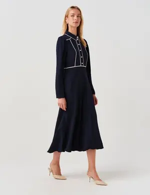 GHOST LONDON Alberta Contrast Piping Midi Dress - Navy