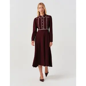 GHOST LONDON Alberta Contrast Piping Midi Dress - Wine