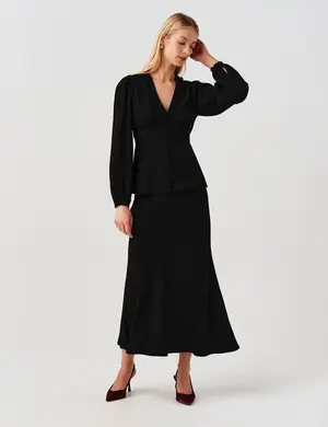 GHOST LONDON Edina V-neck Button Through Blouse - Black