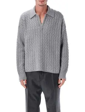 AMI Paris Cable Knitted Polo - Grey