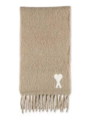 AMI Paris Of Caur Mini Rectangular Scarf With Fringed Edges - Beige