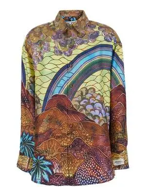 VLISCO DIALOGUES Dynamite' All-over Floral Silk Shirt With Classic Collar And Logo Patch