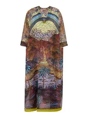 VLISCO DIALOGUES Tech Fabric Kaftan With V-neck And Graphic Motif
