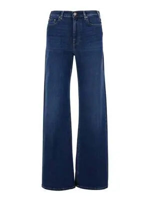 Ag Wide-leg Denim Jeans For With Logo Back Patch - Blu