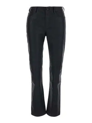 Ag Sophie High-waisted Flared Leather Jeans With Logo Patch Back - Black