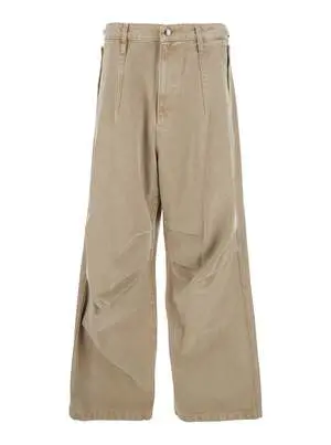 WOOYOUNGMI Cotton Pants With Belt Loops, Button & Zip Closure - Beige