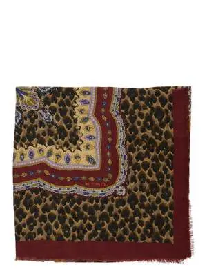 Etro Wool & Silk Square Scarf With Multicolored Ethnic Patterns, 140x140 Cm - Multicolor