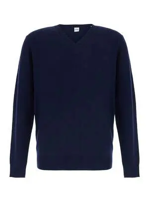 Aspesi Wool & Cashmere V-neck Sweater With Straight Hem - Blu
