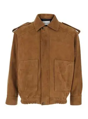 TONYWACK Classic Collar Suede Jacket With Elasticized Waist For - Brown
