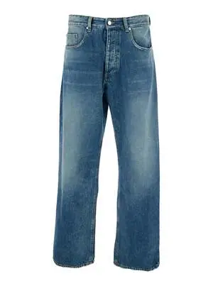 ICON DENIM LOS ANGELES Will 5-pocket Logo Patch Jeans With Leather Back Detail - Blu