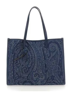 Etro Shopping Lovetrotter L Jacquard Denim Tote Bag With Internal Pockets - Blu