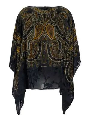 Etro Devoré Tech Fabric Cape With Wide Collar And Long Sleeves For - Multicolor