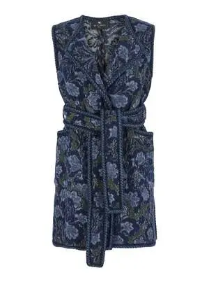 Etro Tailored Sleeveless Vest With Belt And Patch Pockets - Blu