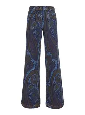 Etro Patch Logo All-over Print High-waist Straight-leg Jeans For - Blu