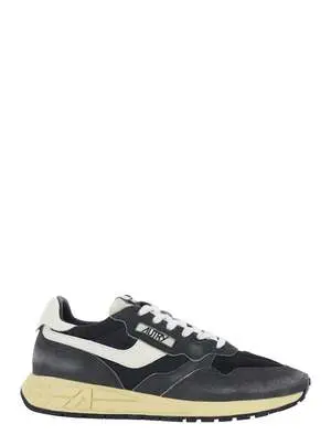 AUTRY Reelwind Low Top Sneaker In Leather And Fabric With Logo Patch - Black