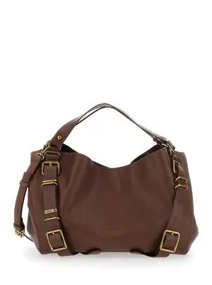 DIESEL® Medium Top-handle Shoulder Handbag With Metal Details And Logo - Brown