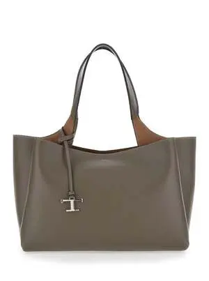 TOD`S Leather Medium Handbag With T Metal Pendant, 41x26x19 Cm - Grey