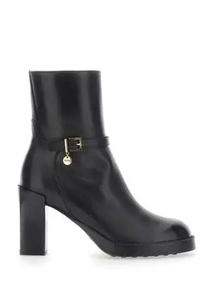 TOD'S Buckle Strap Leather Ankle Boots With High Heel - Black