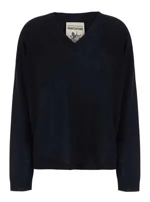 SEMICOUTURE Jade V-neck Virgin Wool Sweater For - Blu