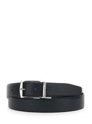 Giorgio Armani Reversible Tech Fabric Belt With Metal Buckle And Logo - Black