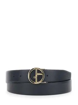 Giorgio Armani Reversible Leather Belt With Ga Logo Buckle - Blu