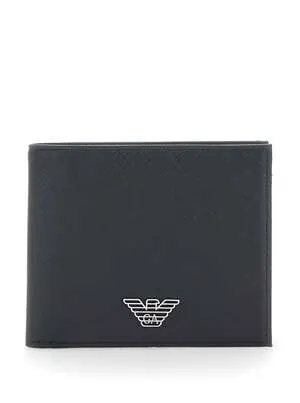 Emporio Armani Tech Fabric Bifold Wallet With Metallic Logo, 11x9.5x1.5 Cm, 8 Card Slots - Black