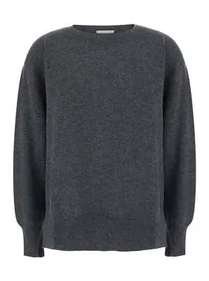 SEMICOUTURE Wool-cashmere Round Neck Sweater With Split Cuffs - Grey