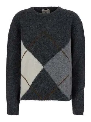 SEMICOUTURE Keira Crew Neck Sweater With Front Argyle Motif In Wool Blend For - Grey