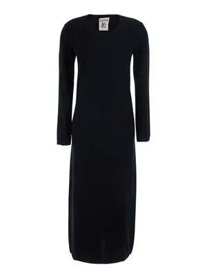 SEMICOUTURE Brenda Wool-cashmere Long Dress With Round Neck And Long Sleeves - Black