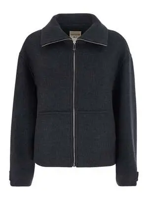 SEMICOUTURE Jeanie Wool Jacket With Classic Collar, Zip Front & Buttoned Cuffs - Grey