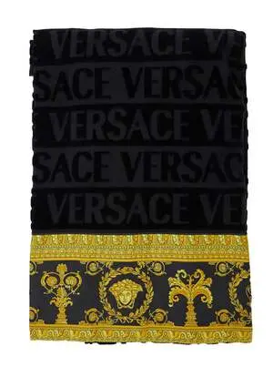Versace Set Of 5 Cotton Towels With Baroque Print, 100 X 170 Cm, 100 X 60 Cm, 40 X 60 Cm - Black