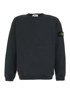 Stone Island Stone Island Men's Cotton Logo Patch Hoodie With Hood And Ribbed Hems Grey