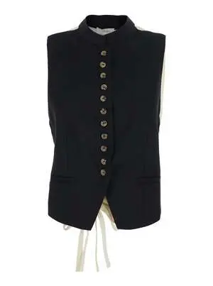 JC SOPHIE Crew Neck Vest With Bow Back And Button Front