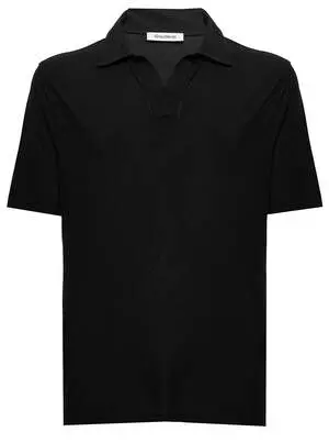 GAUDENZI Classic Collar Cotton Polo Shirt With Short Sleeves, Regular Fit - Black