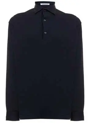 GAUDENZI Long Sleeve Polo With Classic Collar In Cotton - Blu