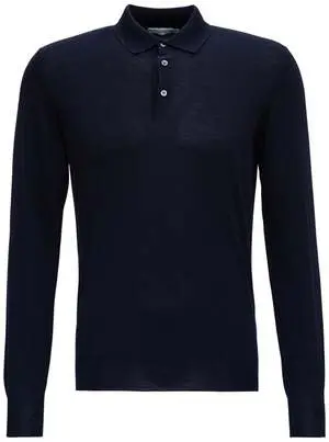 GAUDENZI Long Sleeve Wool, Silk, And Cashmere Polo With Classic Collar - Blu