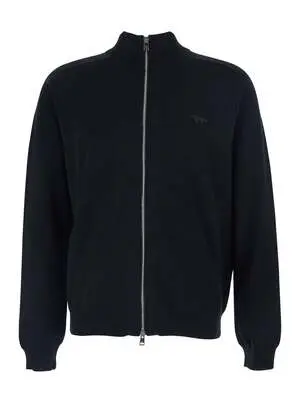 Maison Kitsuné High-neck Wool Sweatshirt With Front Zip And Logo Embroidery - Black